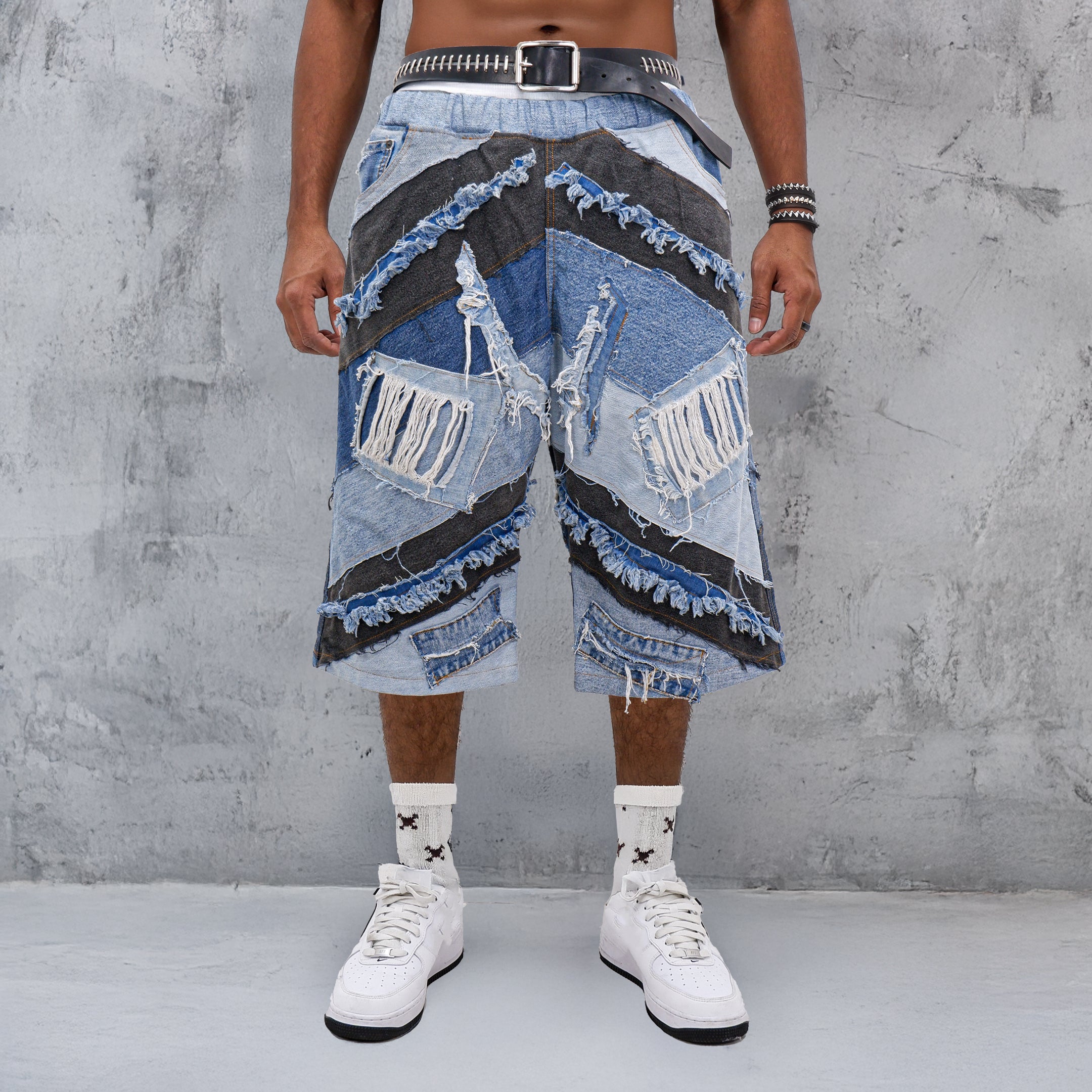 Denim Patched Distressed Jorts Unisex – Efaar